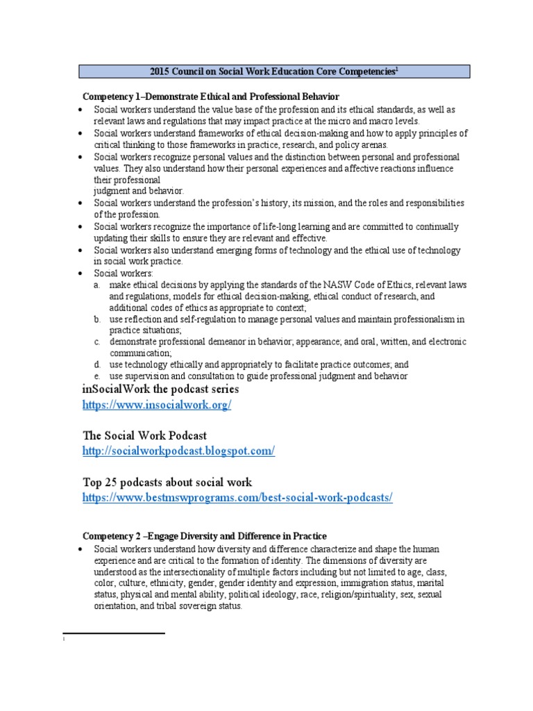 Core Competencies in Social Work 2015 | PDF | Social Work | Competence ...