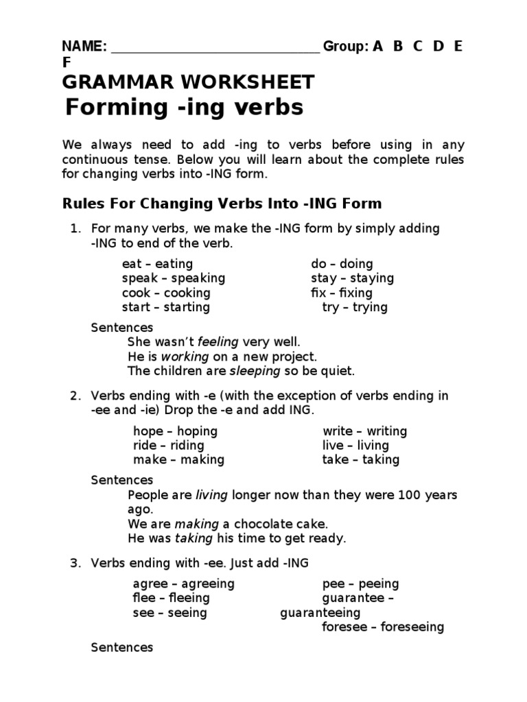 E2 - AE2 - A1 - Ing Forming Grammar | PDF | Syllable | Stress (Linguistics)
