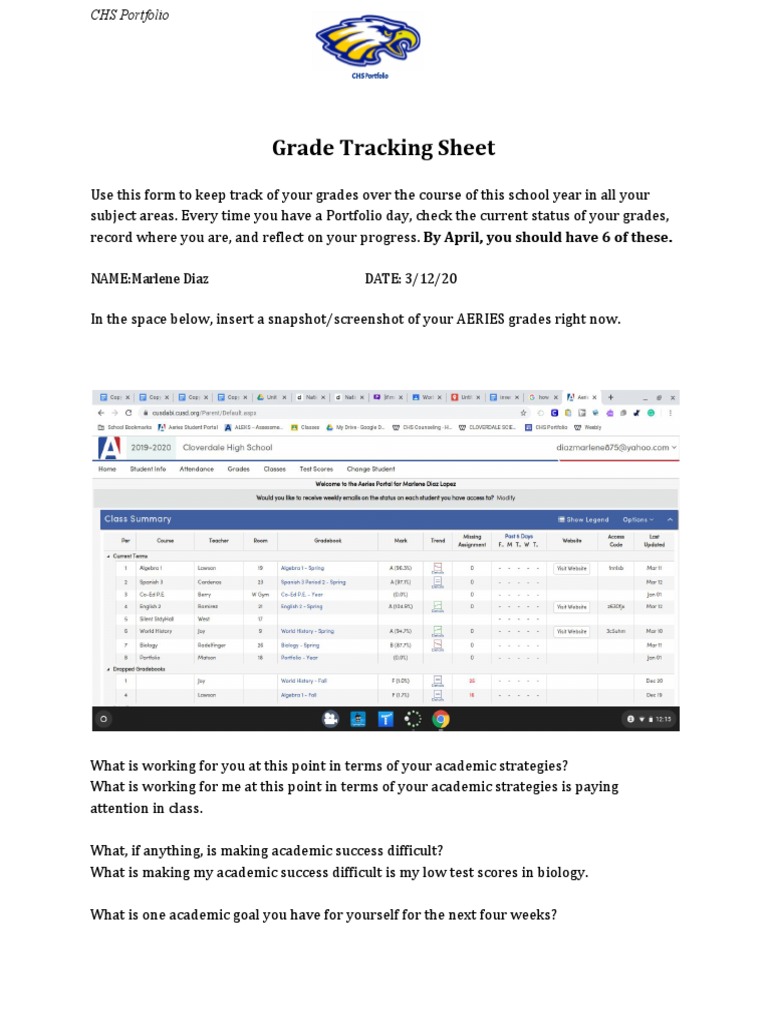 Grade Tracking Sheet 1 | PDF