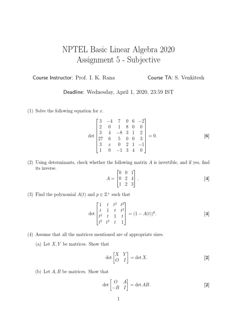 Assignment 5B Linear Algebra | PDF | Matrix (Mathematics) | Linear Algebra