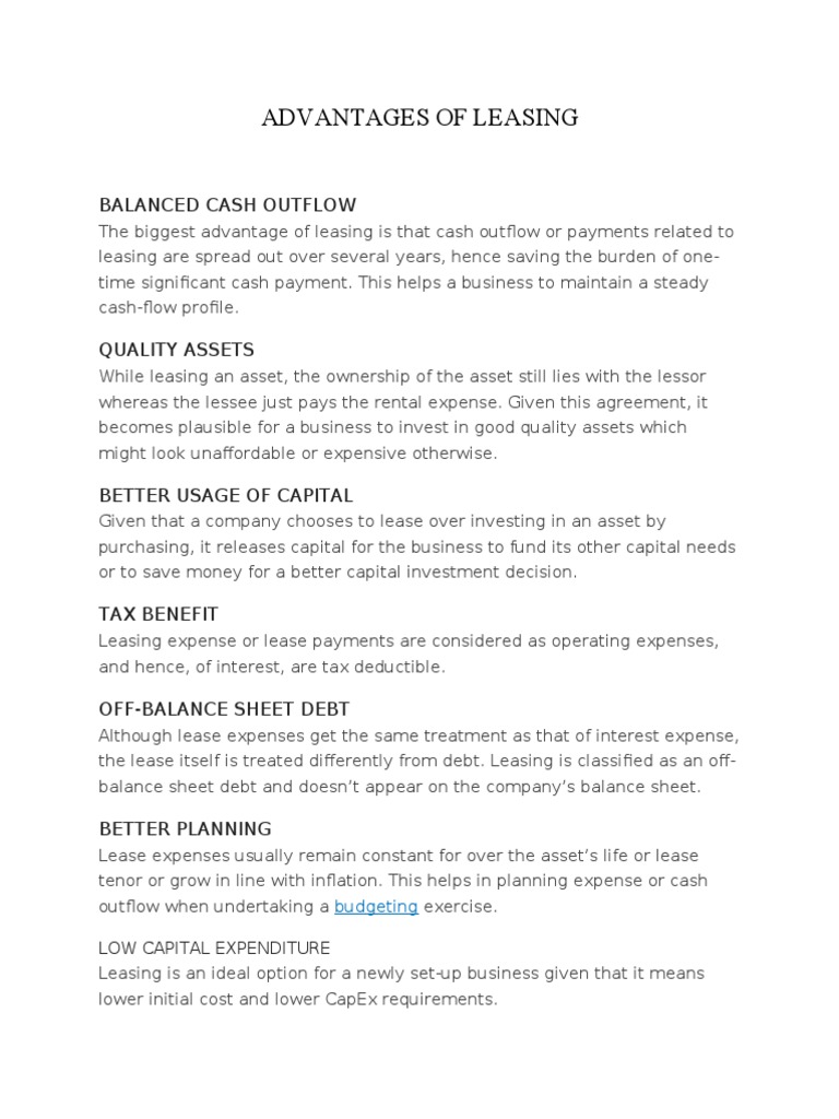 Advantages of Leasing | PDF | Lease | Equity (Finance)