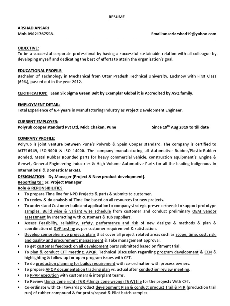 Arshad Resume - Dot | PDF | Iso 9000 | Reliability Engineering