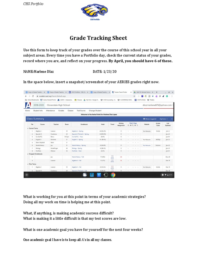 January Grade Tracking Sheet | PDF