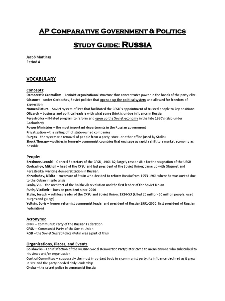 Russia: AP Comparative Government & Politics Study Guide | PDF ...