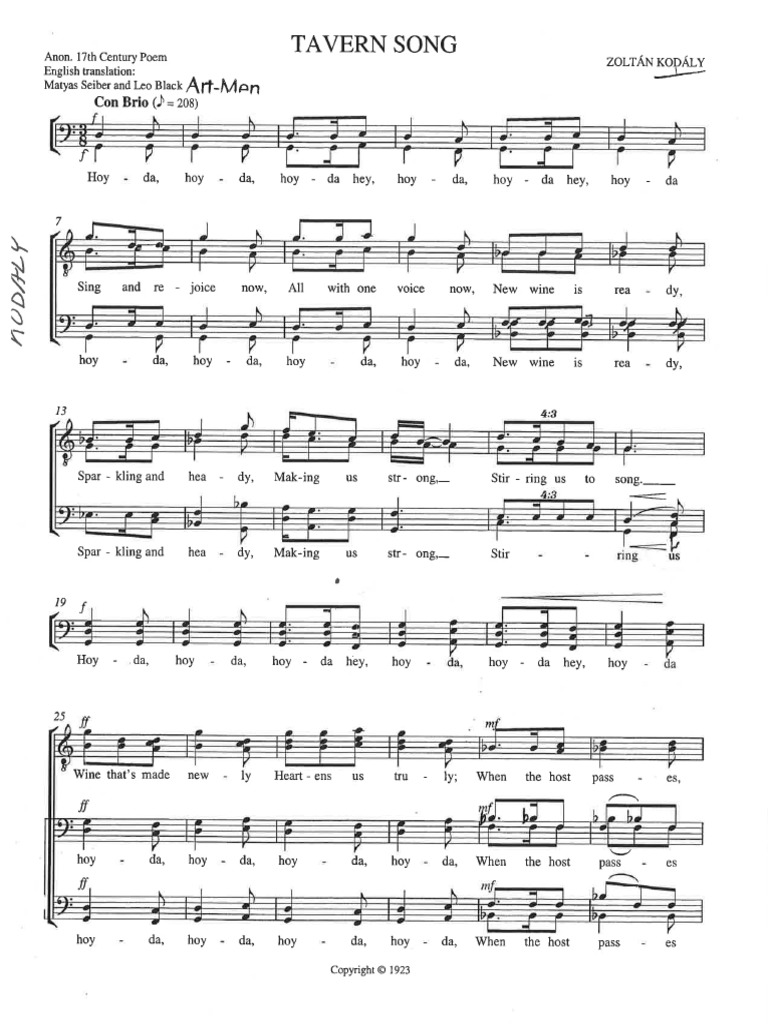 Tavern - Song Kodaly TTBB | PDF