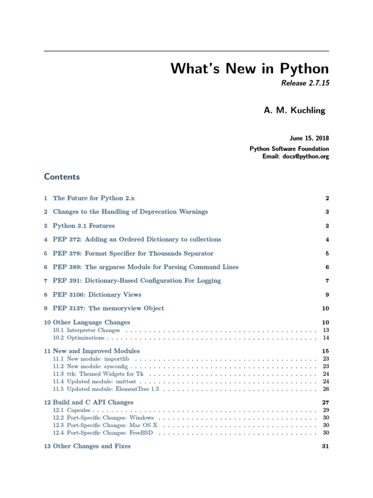 What's New in Python: A. M. Kuchling | PDF | Python (Programming ...