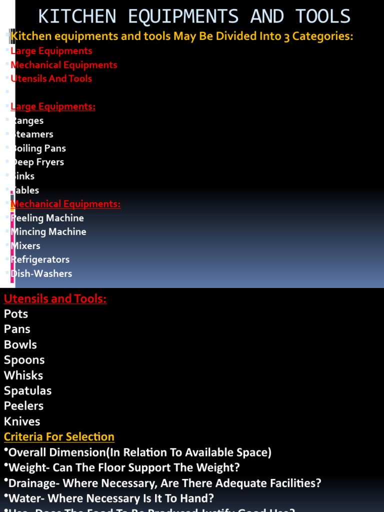 Kitchen Equipment & Tools Guide | PDF | Grilling | Cookware And Bakeware