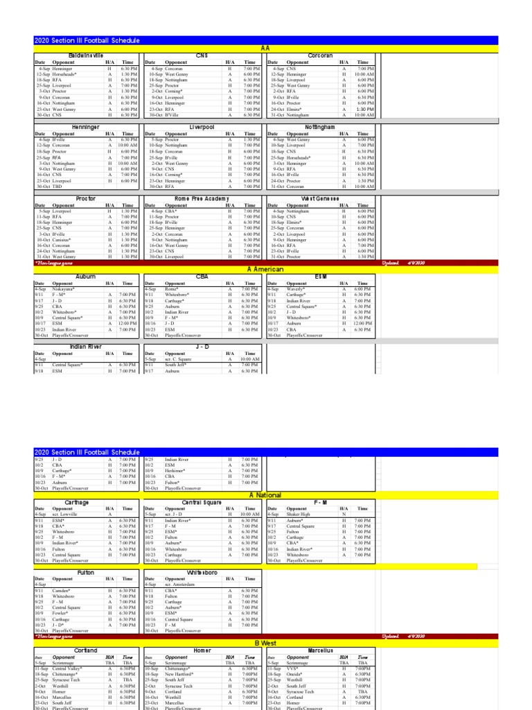 2020-Section 3 Football Schedule - Master | PDF | Sports Rules And ...