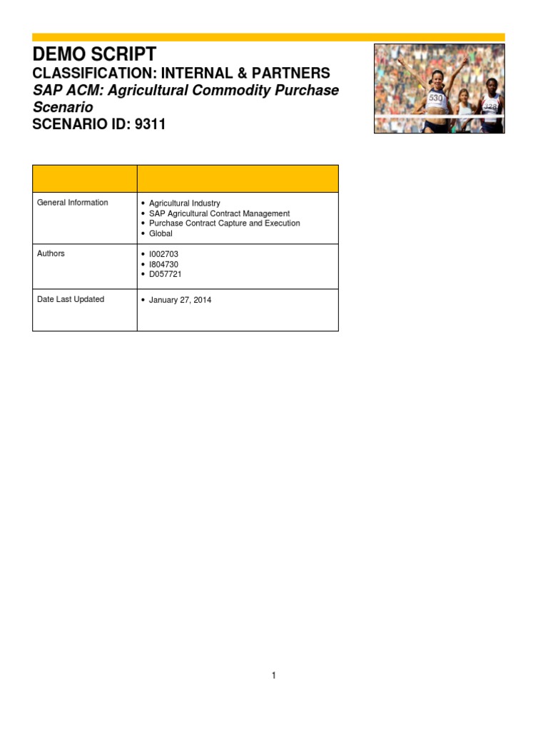Demo Script: SAP ACM: Agricultural Commodity Purchase Scenario | PDF ...