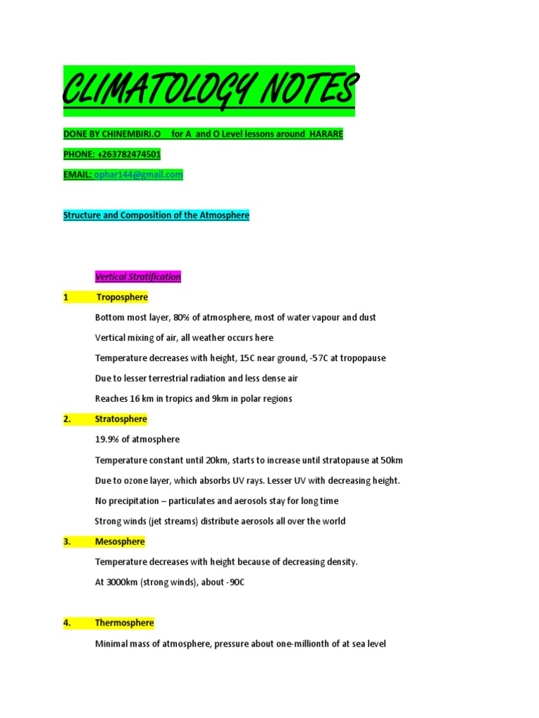 CLIMATOLOGY Best NOTES 1 | PDF | Fog | Rain