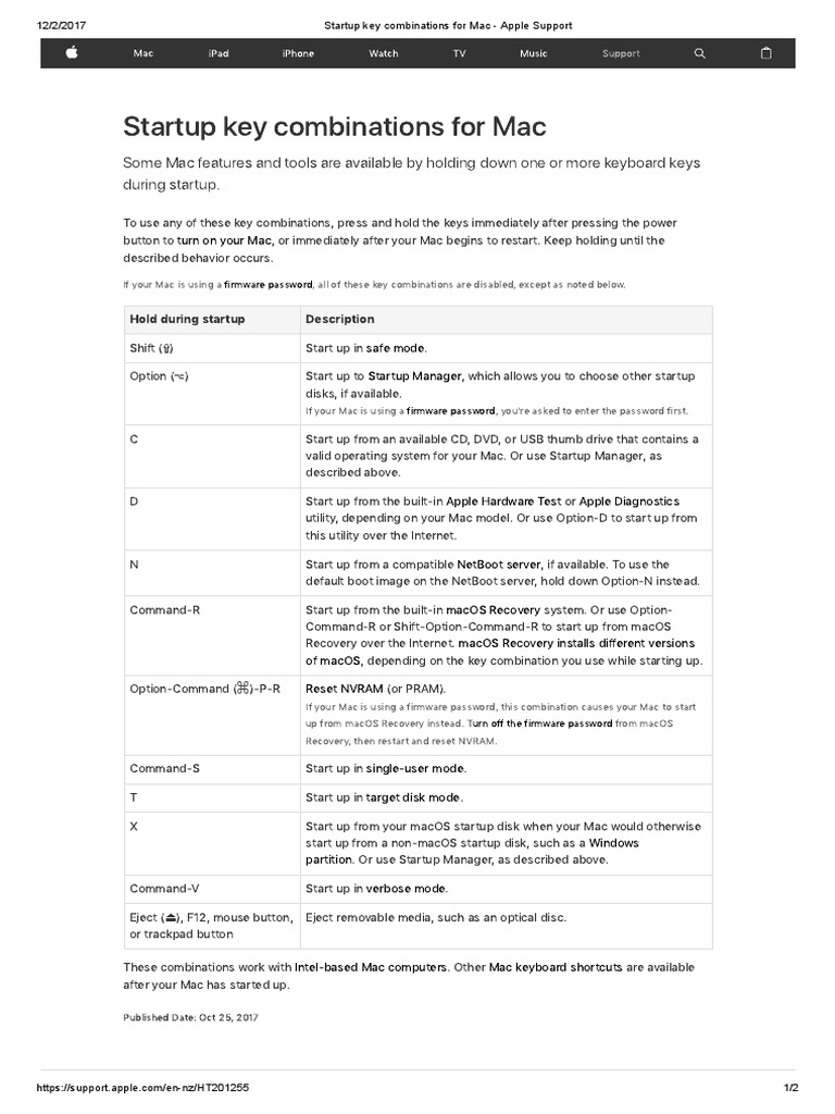Startup Key Combinations For Mac - Apple Support PDF | PDF | Mac Os ...