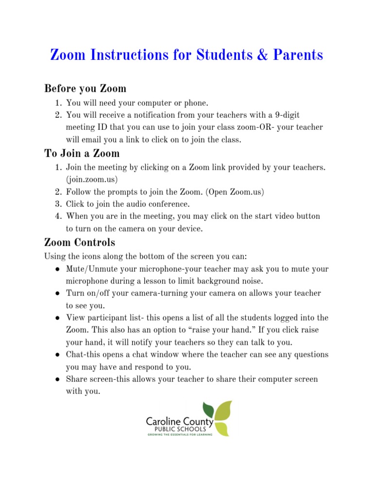 Zoom Guide for Students & Parents | PDF