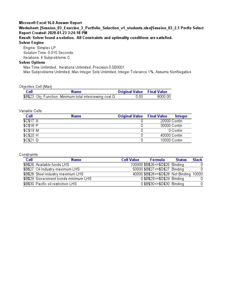 Session 03 Exercise 3 Portfolio Selection v1 Students | PDF ...