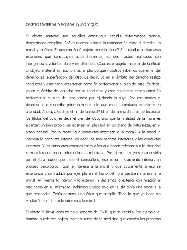 Objeto Material y Formal Quod y Quo | PDF | Moralidad | Derecho penal