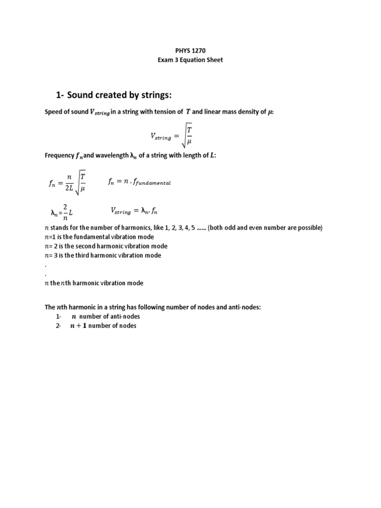 Exam 3 Equation Sheet | PDF | Normal Mode | Harmonic Exam 3 Equation Sheet | PDF | Normal Mode | Harmonic