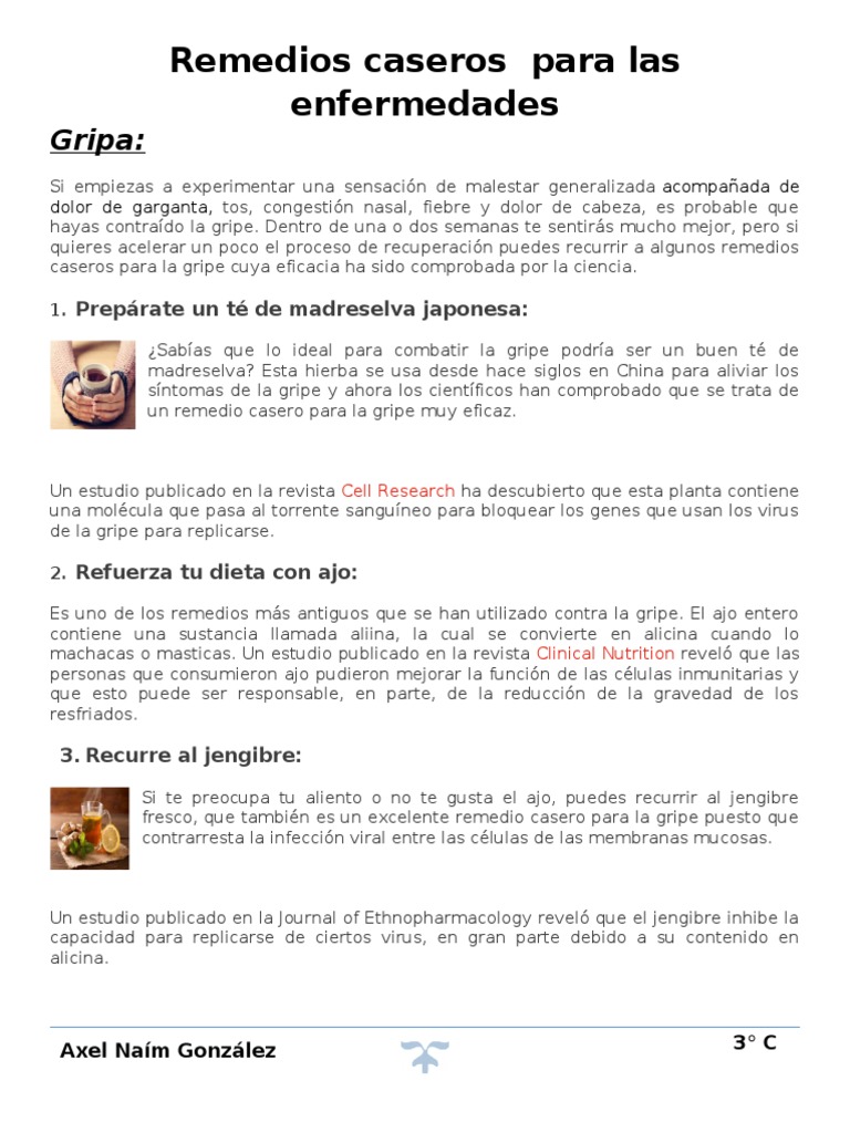 Remedios Caseros para Gripe y Dolor | PDF | Influenza | Té