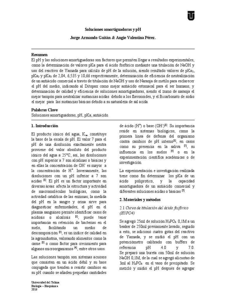 Soluciones Amortiguadoras y PH | PDF | Solución tampón | Valoración