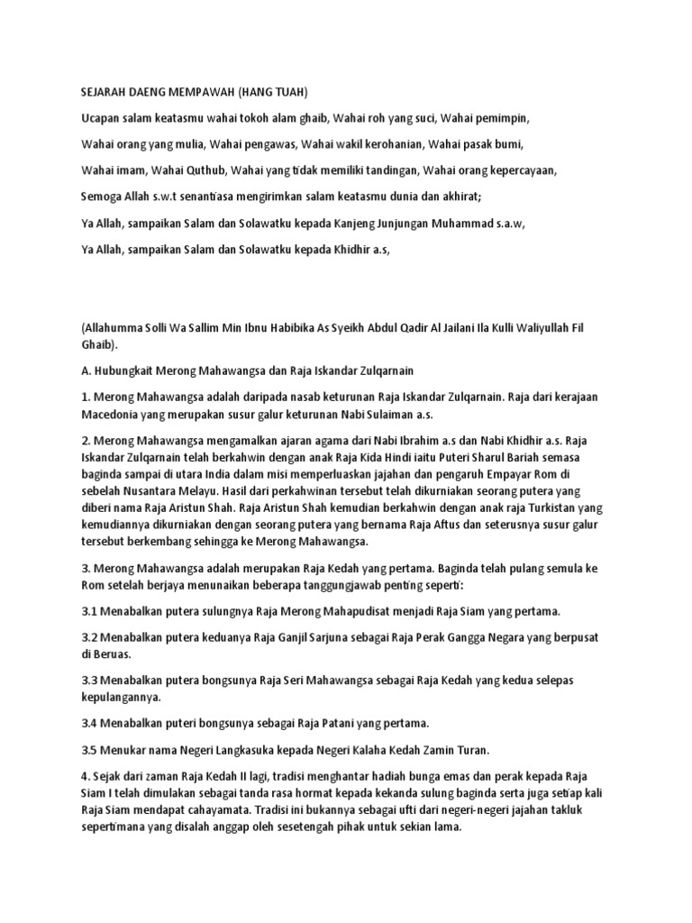 KETURUNAN DAN SEJARAH KERAJAAN KEDAH TUA | PDF