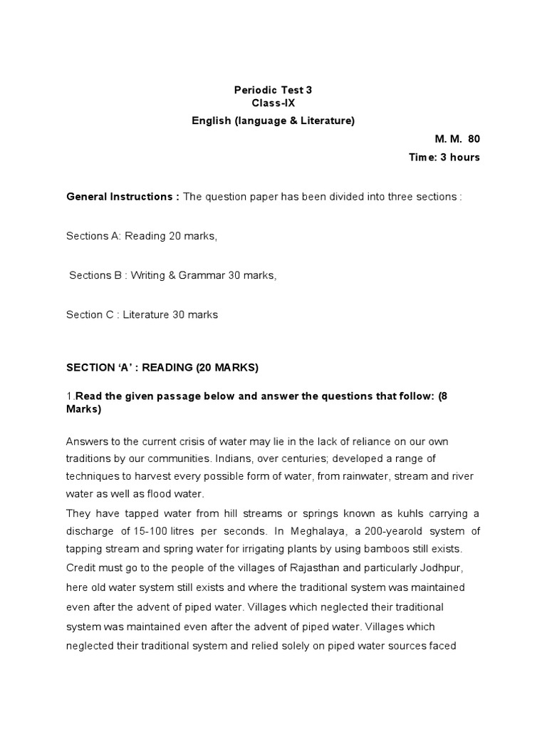 Class 9 English Question Paper Cbse | PDF | Pearl | Oyster
