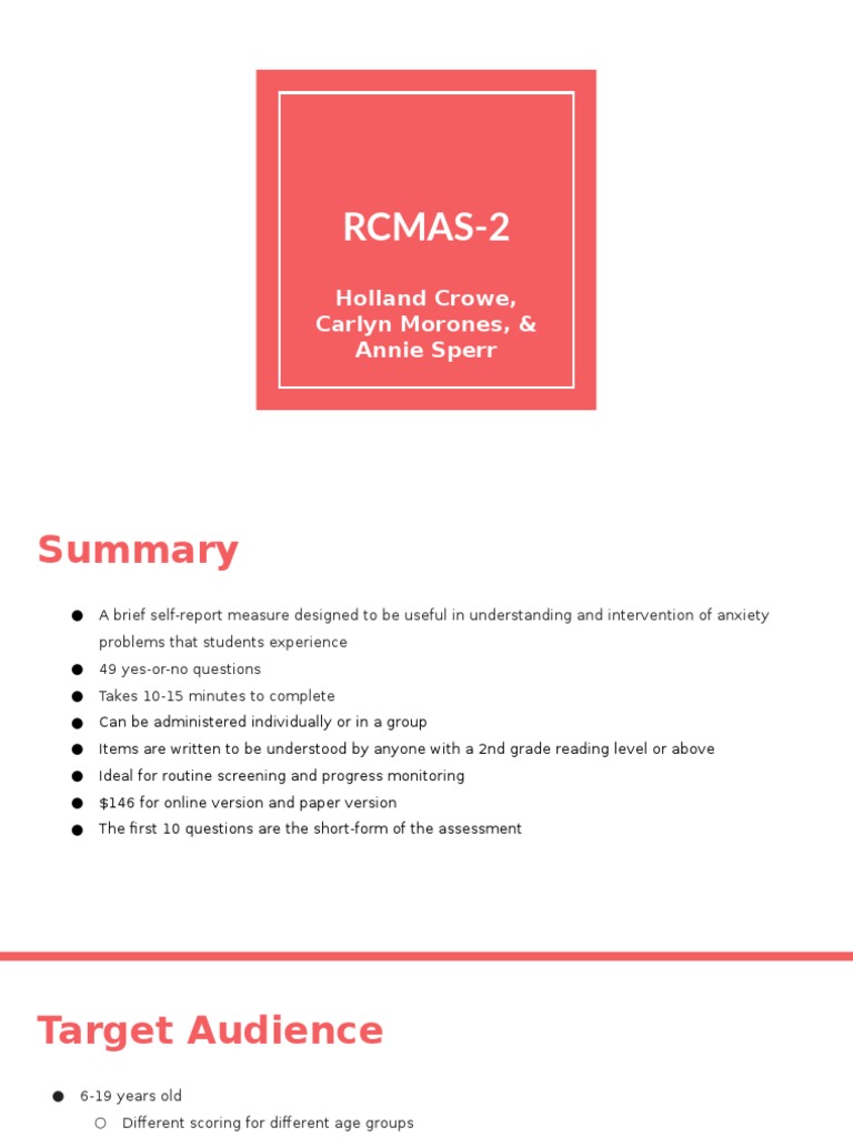 Rcmas | PDF | Self Report Study | Anxiety