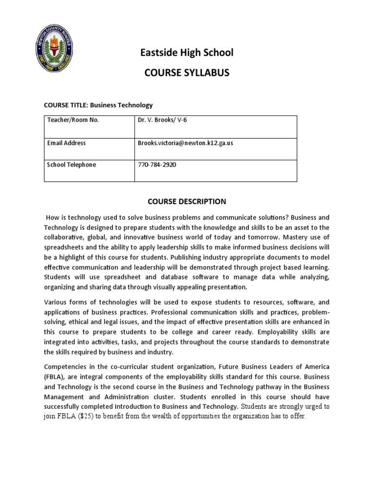 BT Course Syllabus 2019-2020 | PDF | Test (Assessment) | Leadership