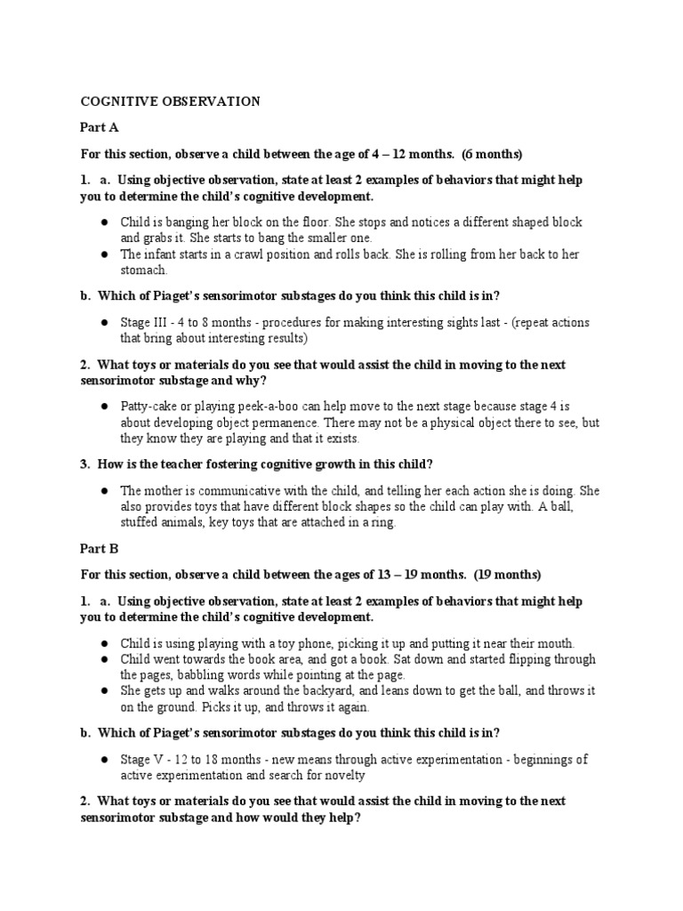 Cognitive Observation | PDF | Cognitive Development | Neuropsychology