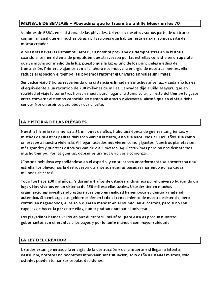 El Mensaje de Semjase | PDF | Universo | Verdad