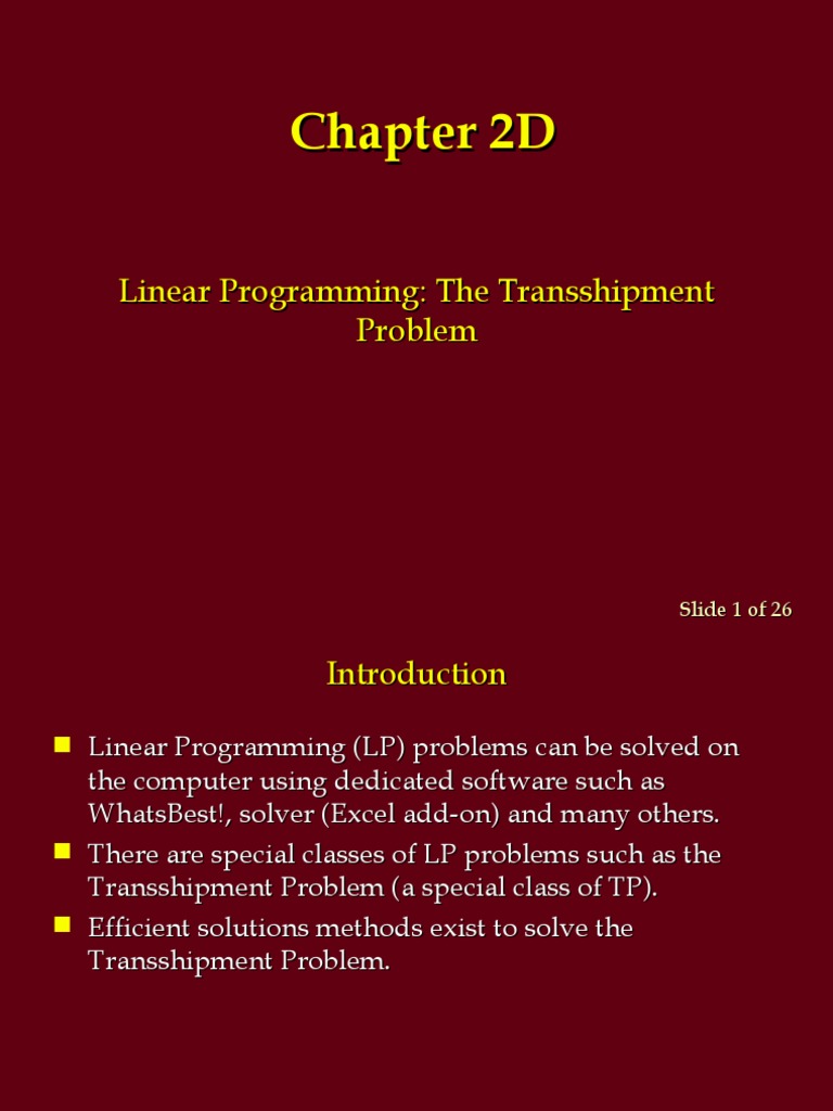 Introduction To Lp Transshipment Problem Pdf Linear Programming Microsoft Excel