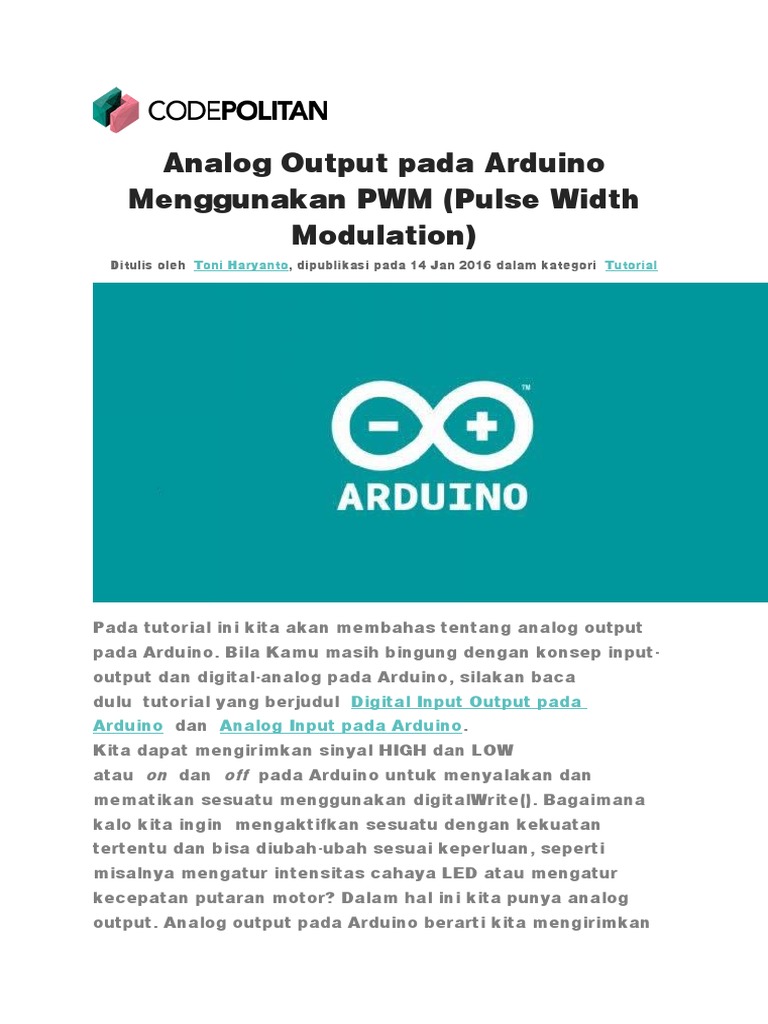 Analog Output Pada Arduino Menggunakan PWM (Pulse Width Modulation) | PDF Analog Output Pada Arduino Menggunakan PWM (Pulse Width Modulation) | PDF