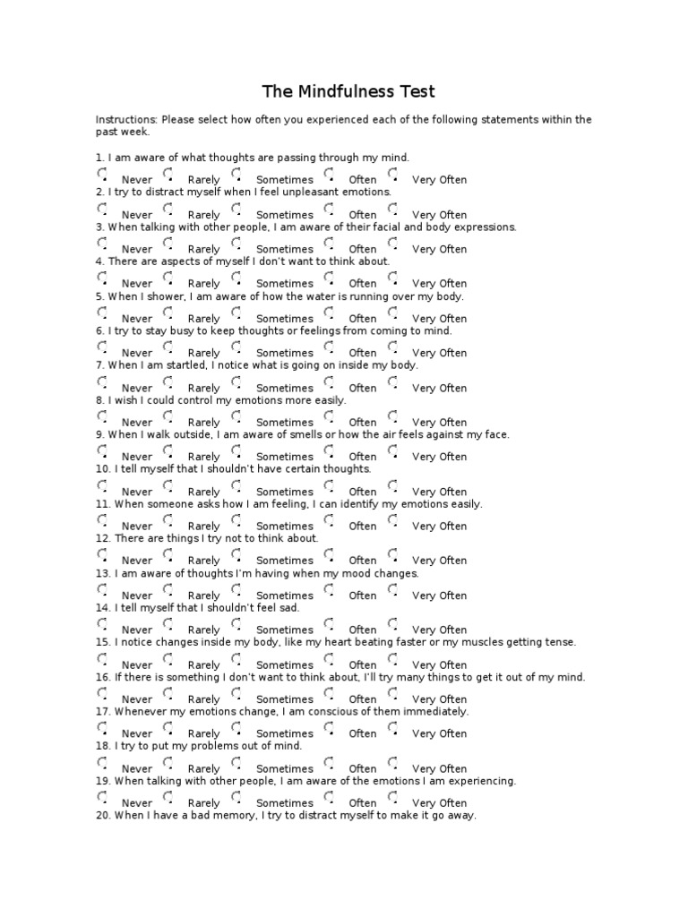 The Mindfulness Test | PDF | Feeling | Mindfulness