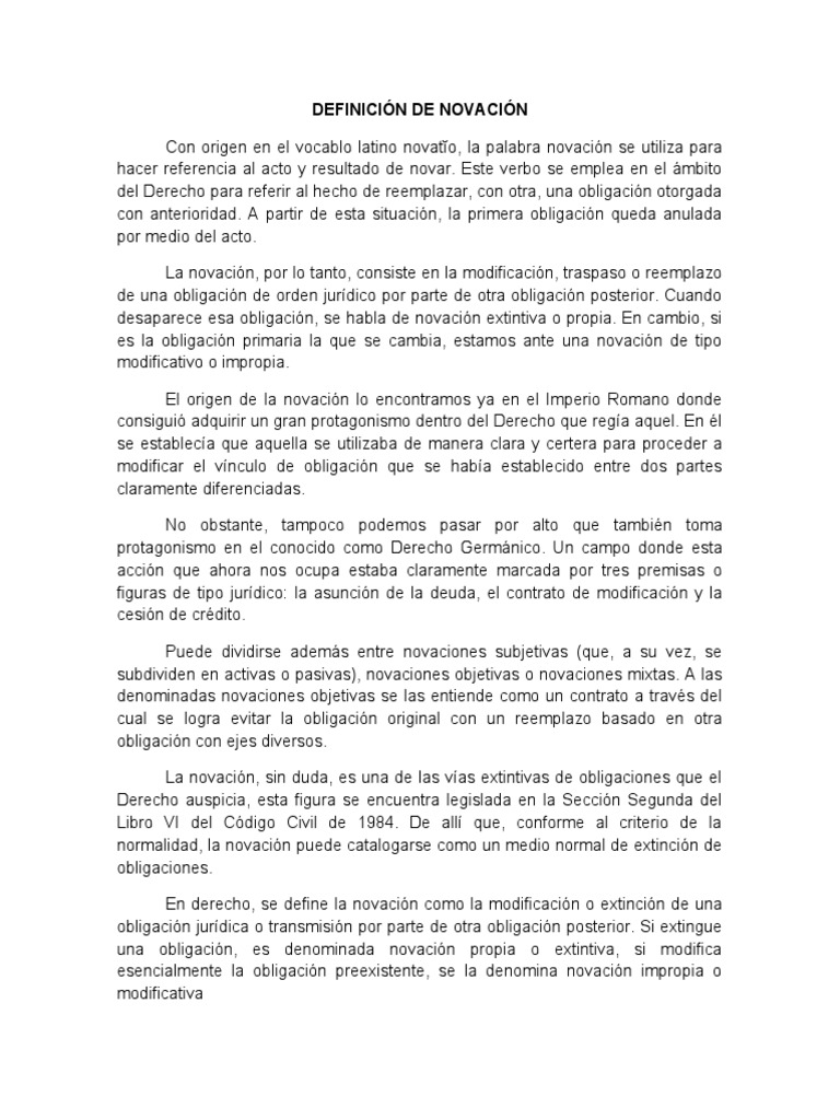 Definición y Clases de Novación | PDF | Derecho privado | Ley de ...