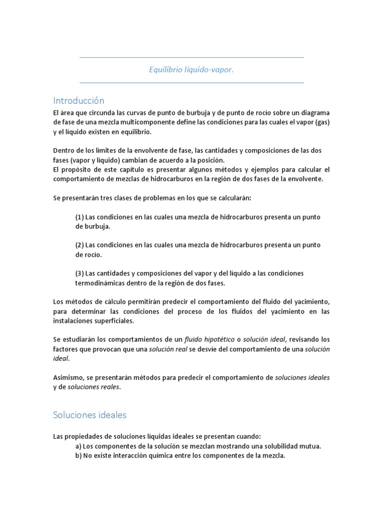 Equilibrio Líquido-Vapor en Mezclas | PDF | Equilibrio químico | Gases