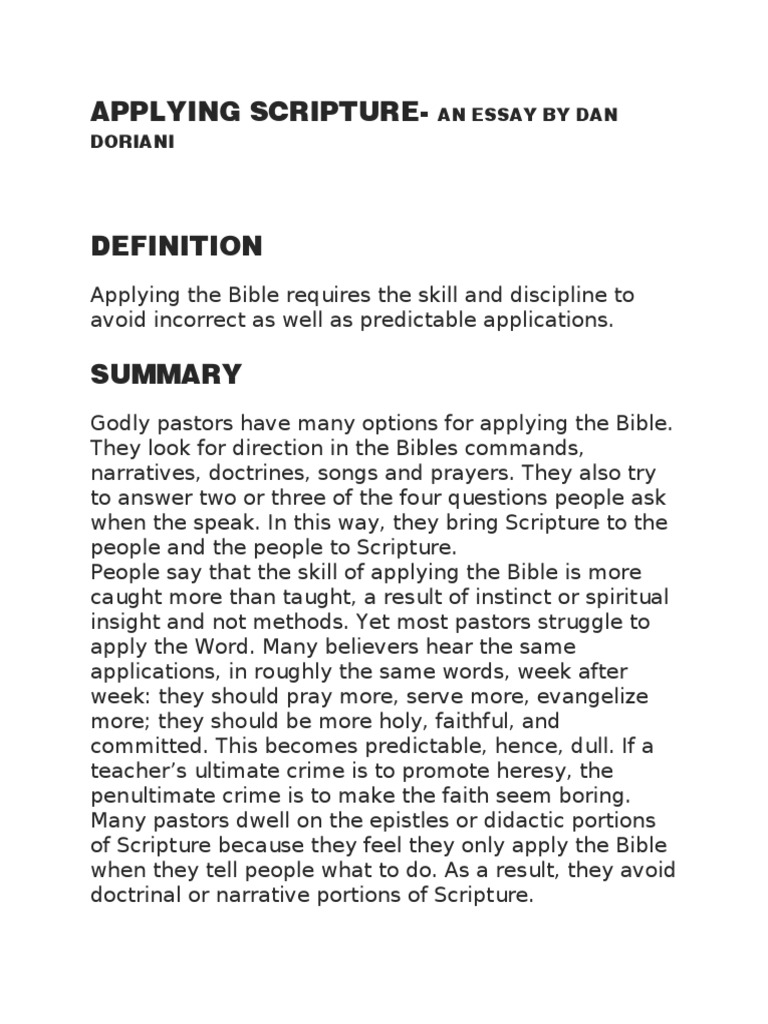 Applying Scripture-: An Essay by Dan Doriani | PDF | David | Bible