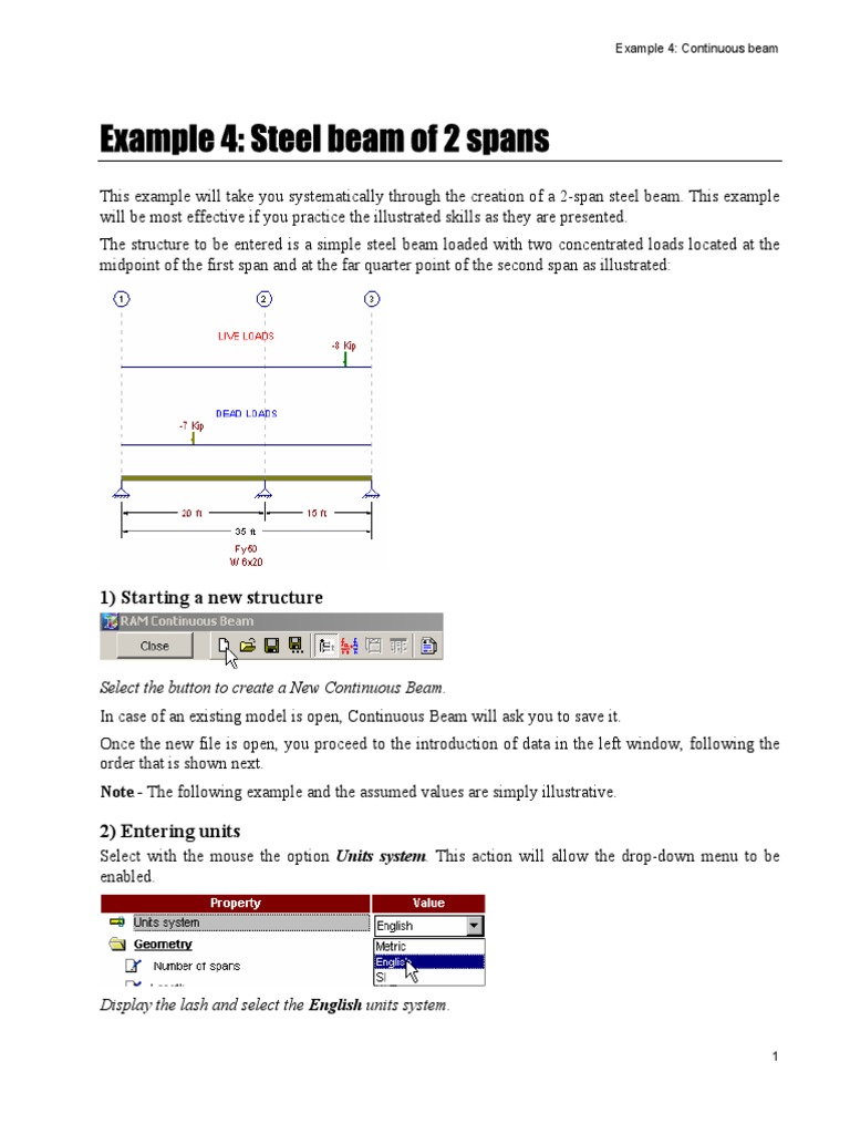 Example 4: Steel Beam of 2 Spans: 1) Starting A New Structure | PDF ...