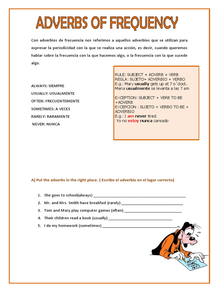 A) Put The Adverbs in The Right Place. (Escribe El Adverbio en El Lugar ...