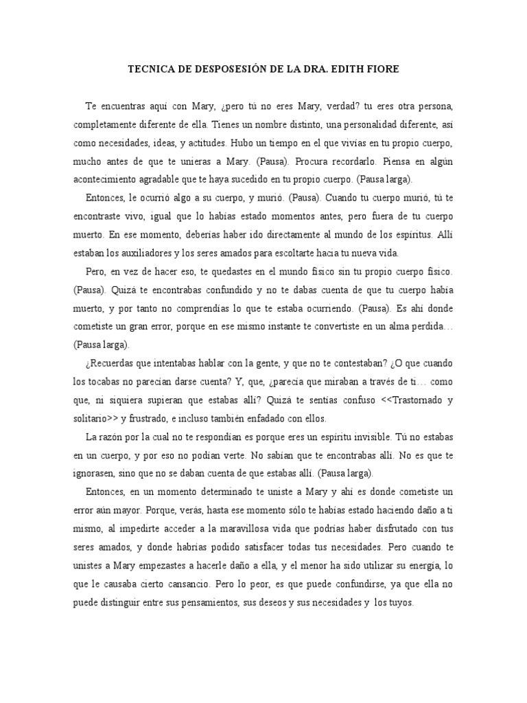 Tecnica de Desposesion Edith Fiore | PDF | Alma | Metafísica de la mente