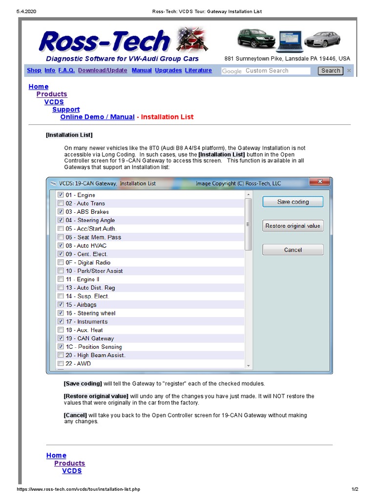 Ross-Tech - VCDS Tour - Gateway Installation List | PDF