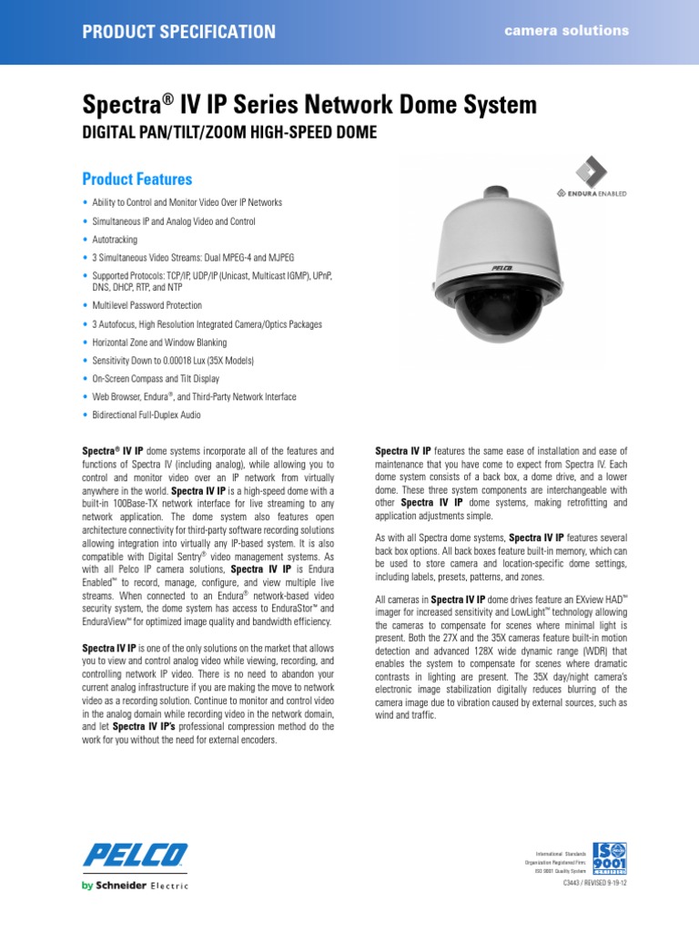 Spectra IV IP Series Network Dome System: Product Specification | PDF ...