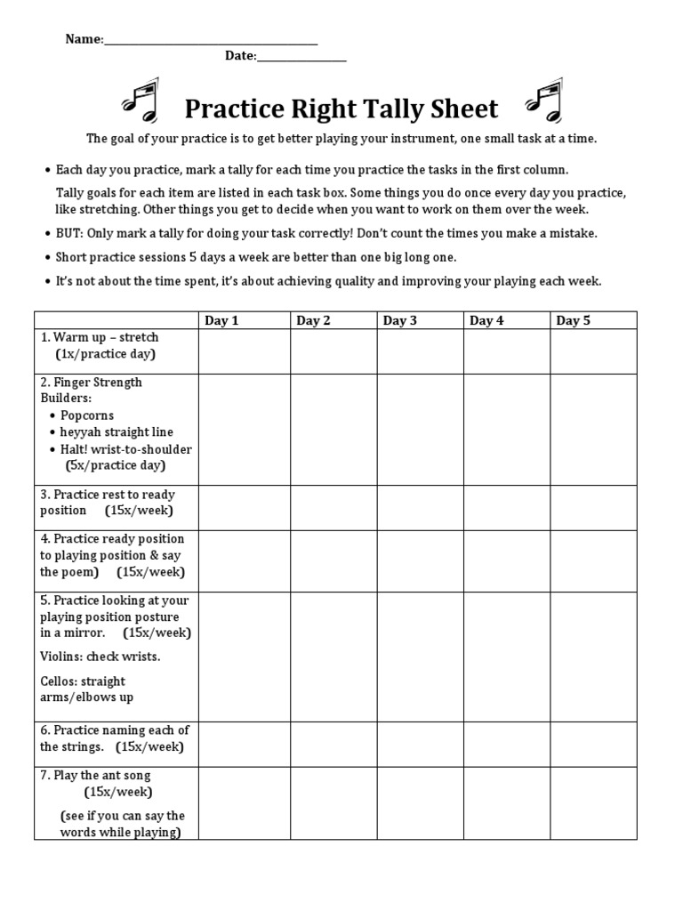 Week 4 Practice Tally Sheet | PDF | Self-Improvement