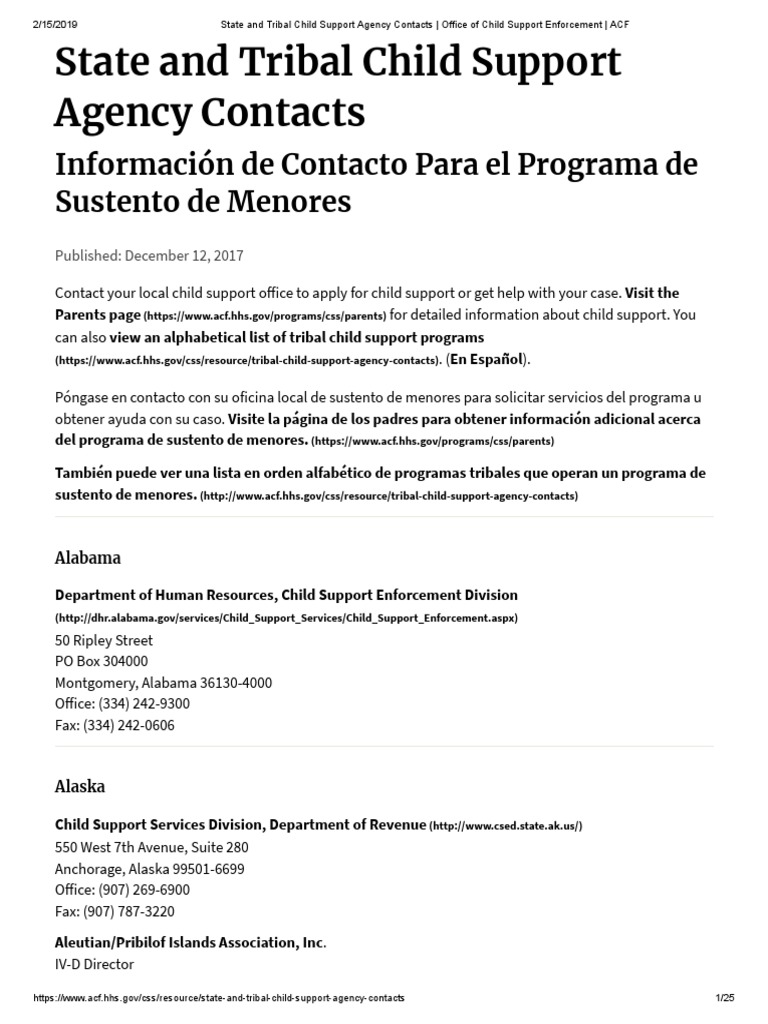 State and Tribal Child Support Agency Contacts - Office of Child ...