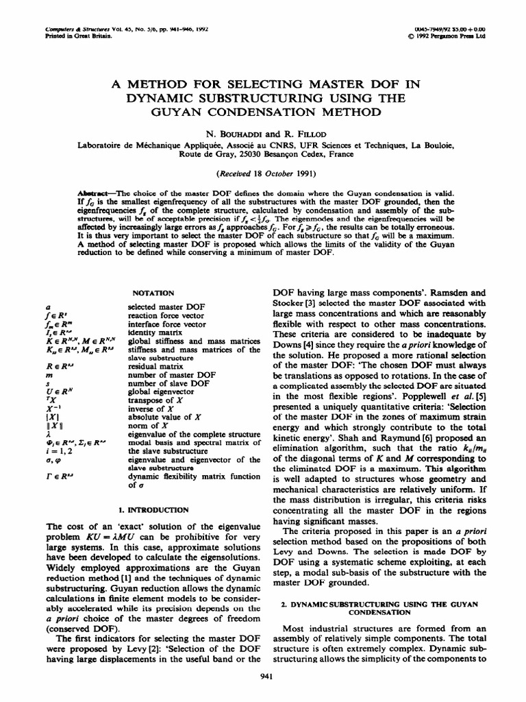 A Method For Selecting Master DOF in Dynamic Substructuring Using The Guyan Condensation Method ...