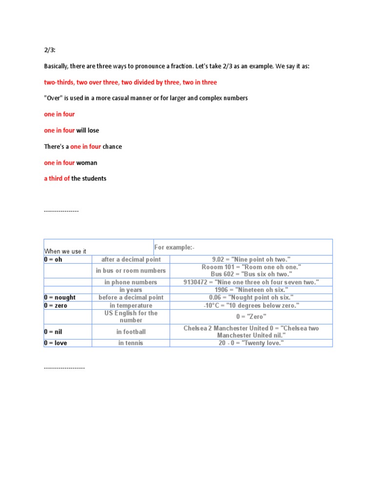 Two-Thirds, Two Over Three, Two Divided by Three, Two in Three | PDF