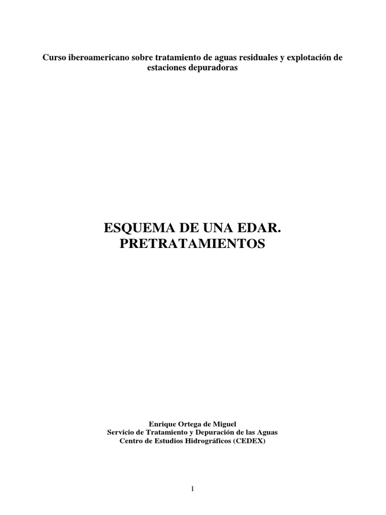 Ortega - Esquema de Una EDAR. Pretratamientos PDF | PDF | Tratamiento de aguas residuales ...