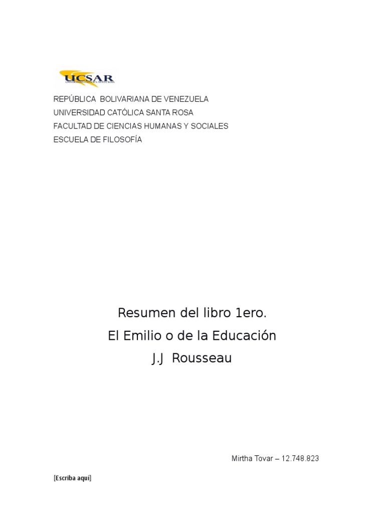 Resumen de "El Emilio" de Rousseau | PDF | Emile, o sobre educación ...