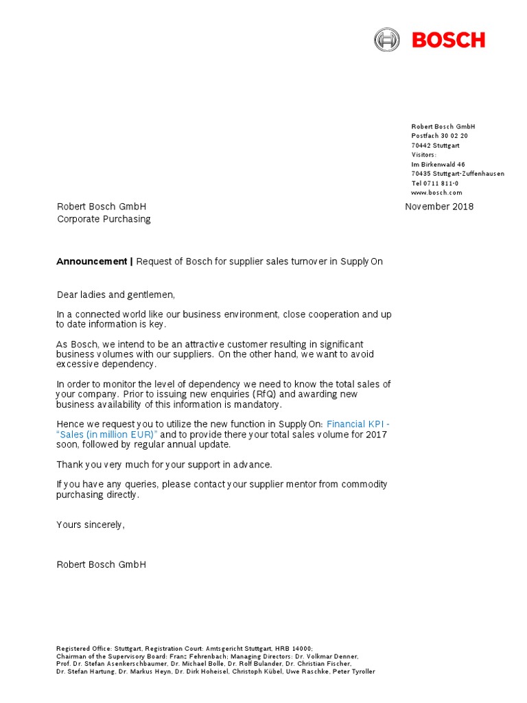 Bosch Information Letter - SalesTurnover2017