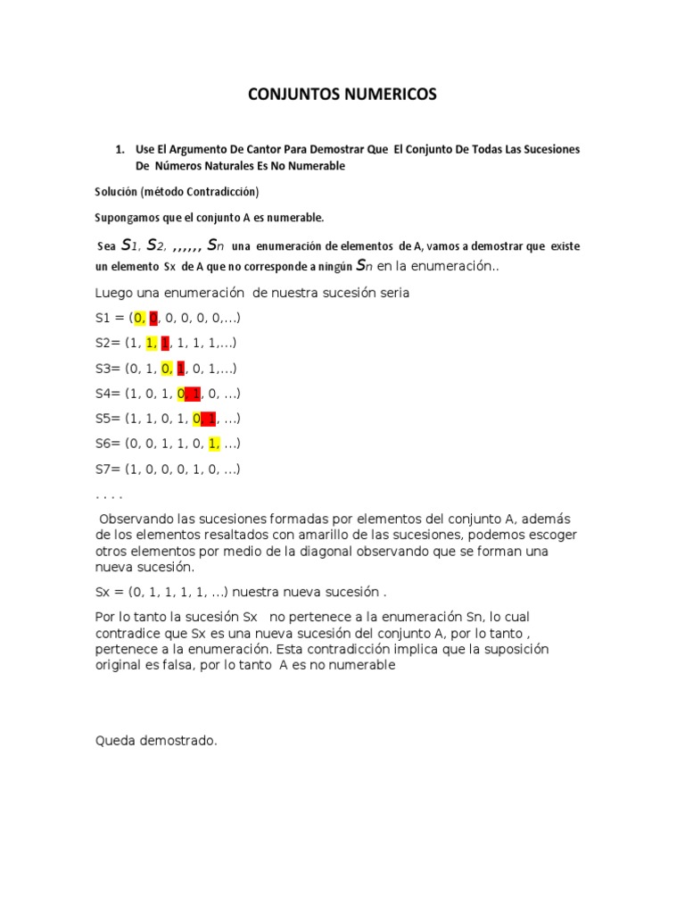Demostracion Conjuntos Numerables y La Diagonal de Cantor | PDF