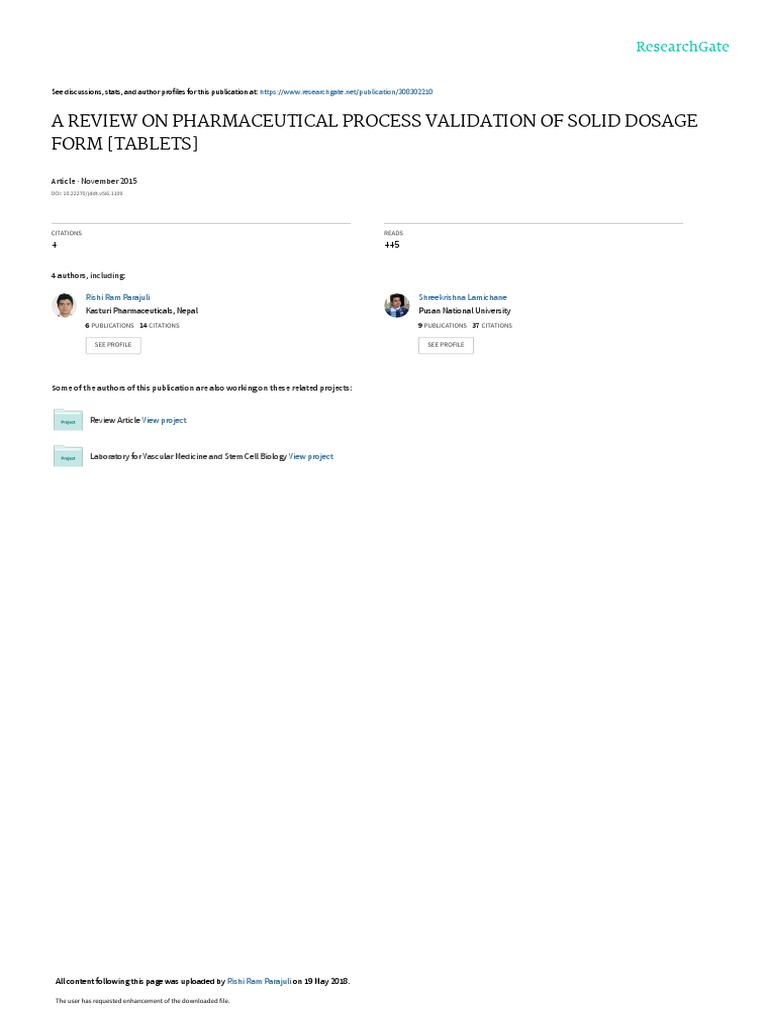 A Review On Pharmaceutical Process Validation of Solid Dosage Form ...