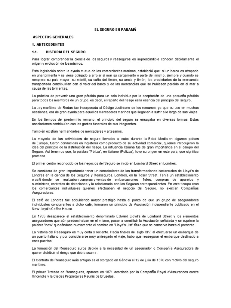El Seguro en Panamá | PDF | Reaseguro | Seguro
