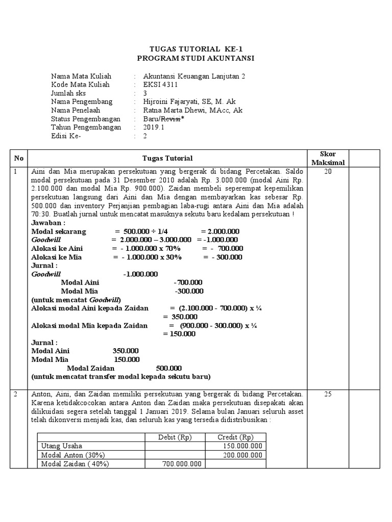 Tugas Tutorial 1 - AKL 2 (DWI FATMAWATI041813414) | PDF