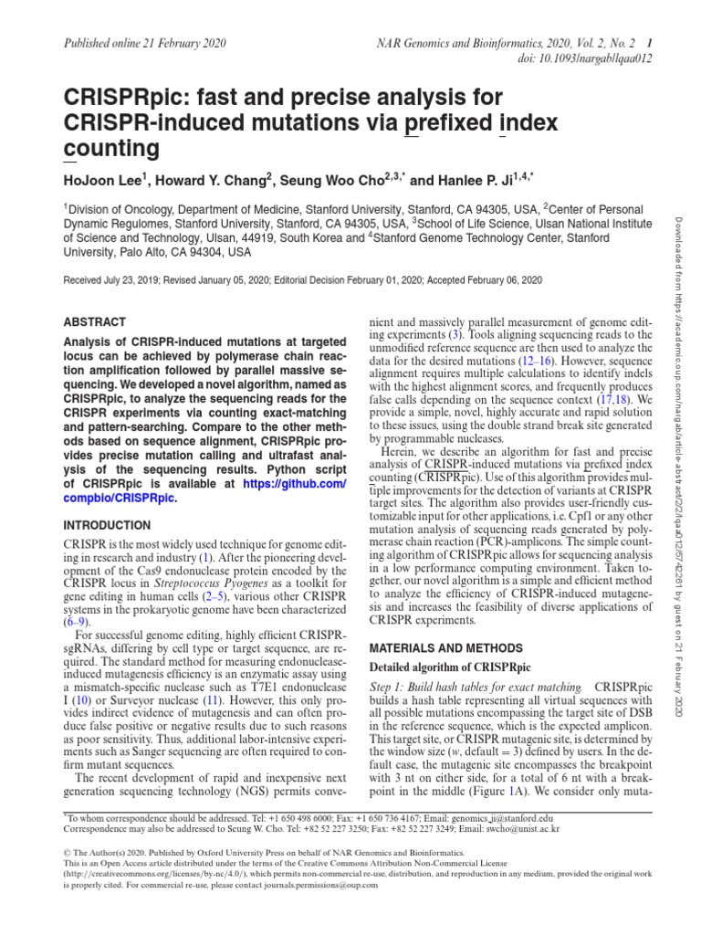 CRISPRpic: Fast CRISPR Mutation Analysis | PDF | Dna Sequencing ...